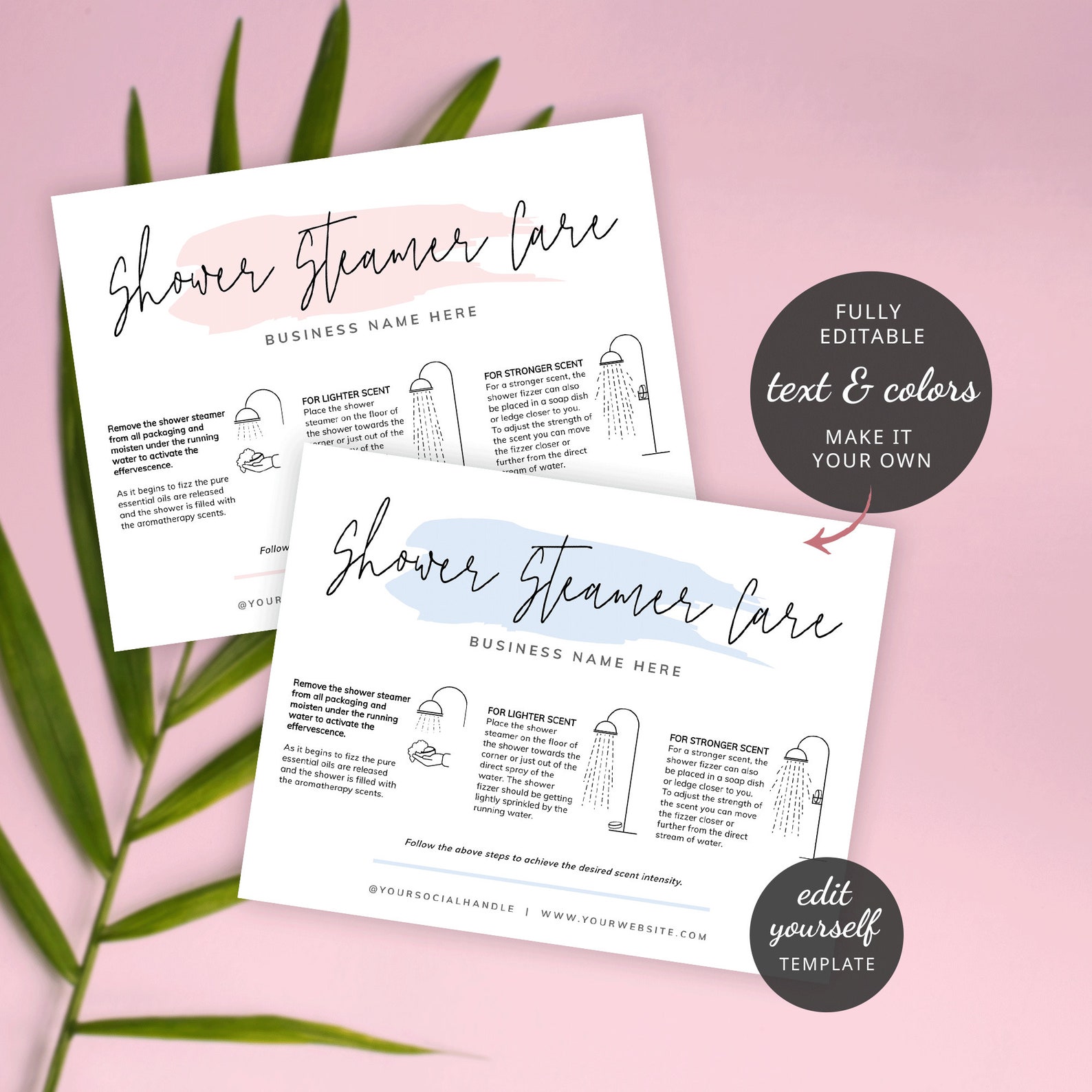 Shower Steamer Care Card Template, Customizable Shower Fizzer Care ...