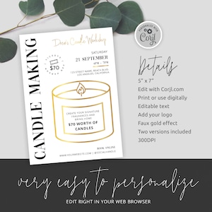 DIY Candle Class Marketing Template, Faux Gold Candle Workshop Promo ...