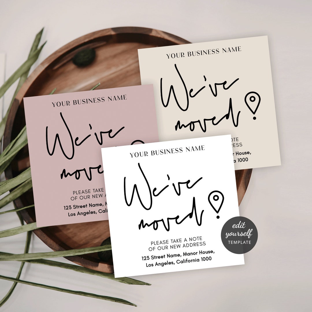 We've Moved Business Card Template, New Address Announcement, Boho ...