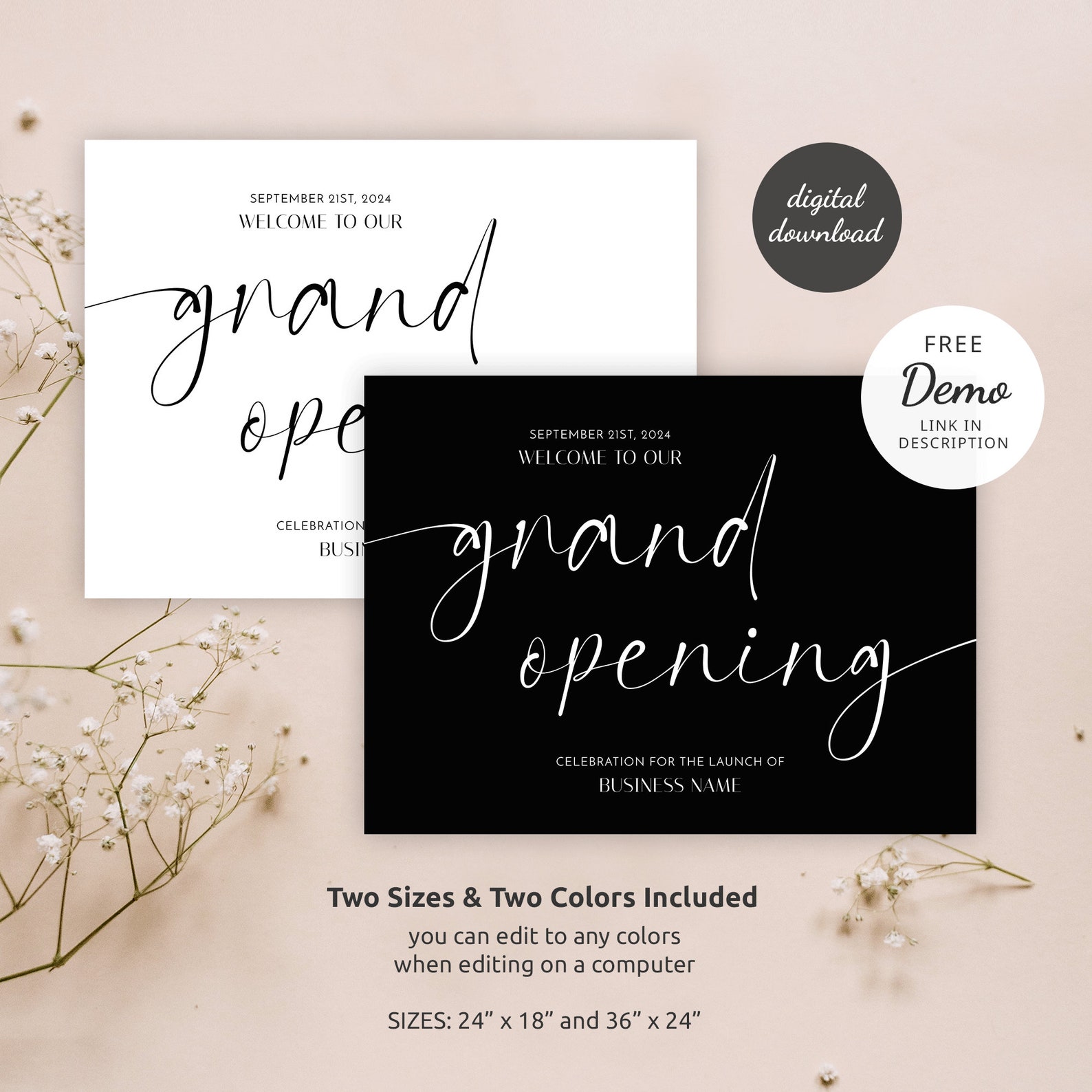 Business Grand Opening Welcome Sign Template, Elegant Boutique Launch ...