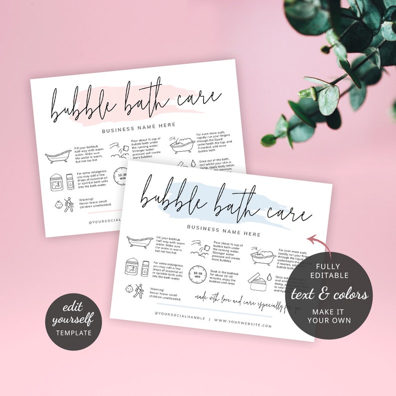 Bubble Bath Care Guide Template Custom Bath Foam Care Cards - Etsy