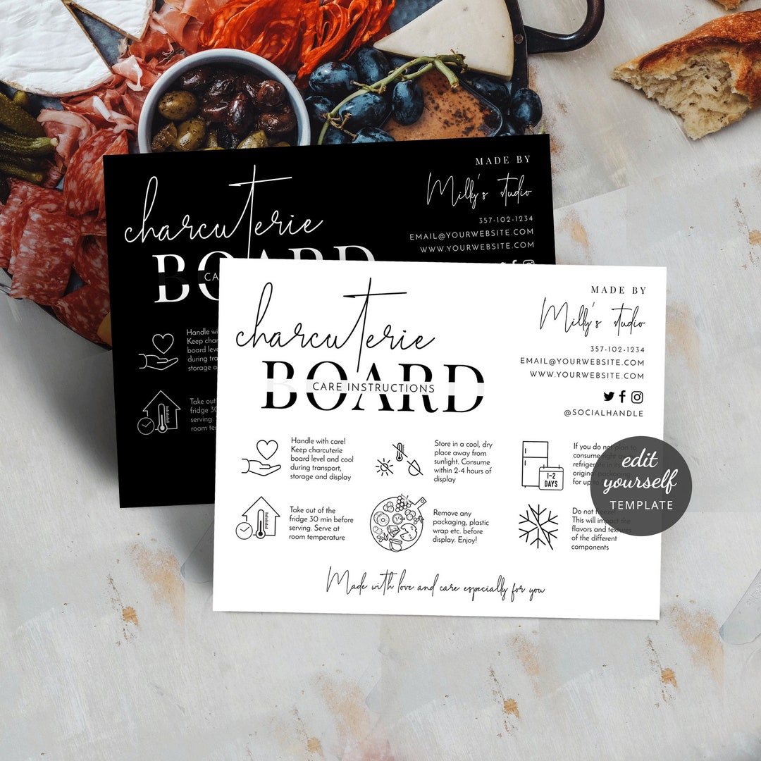 Charcuterie Board Care Card Template, Custom Grazing Platter Storage ...