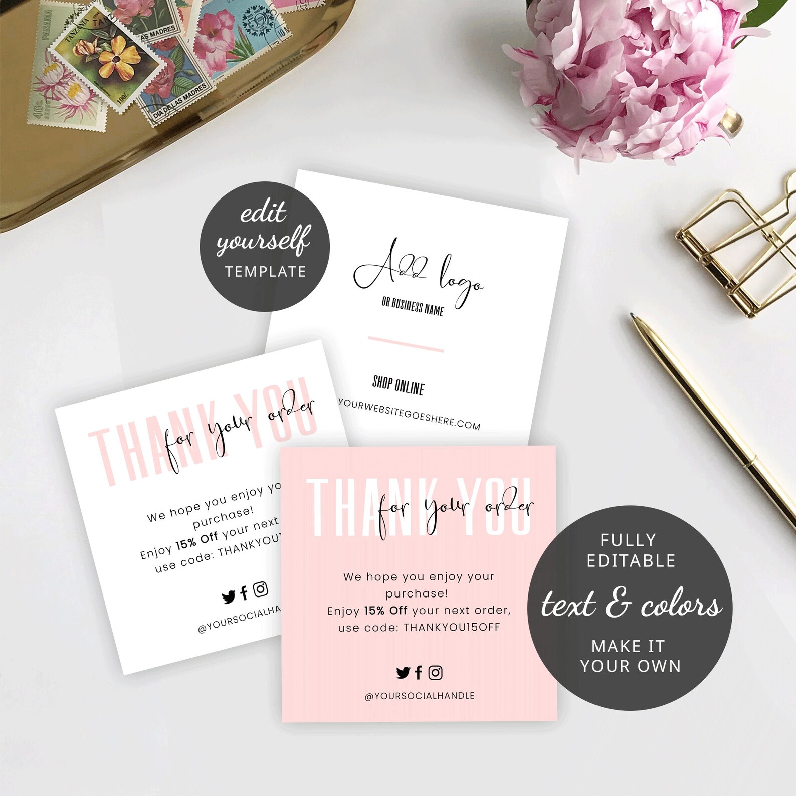 Thank You for Purchase Card Template Instant MINI Thank You - Etsy