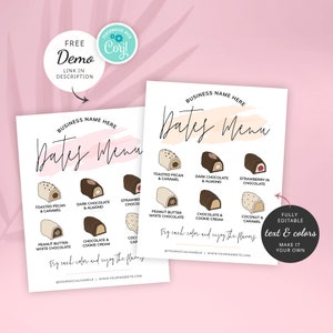 Chocolate Covered Dates Menu Template, Editable Stuffed Dates Flavor ...