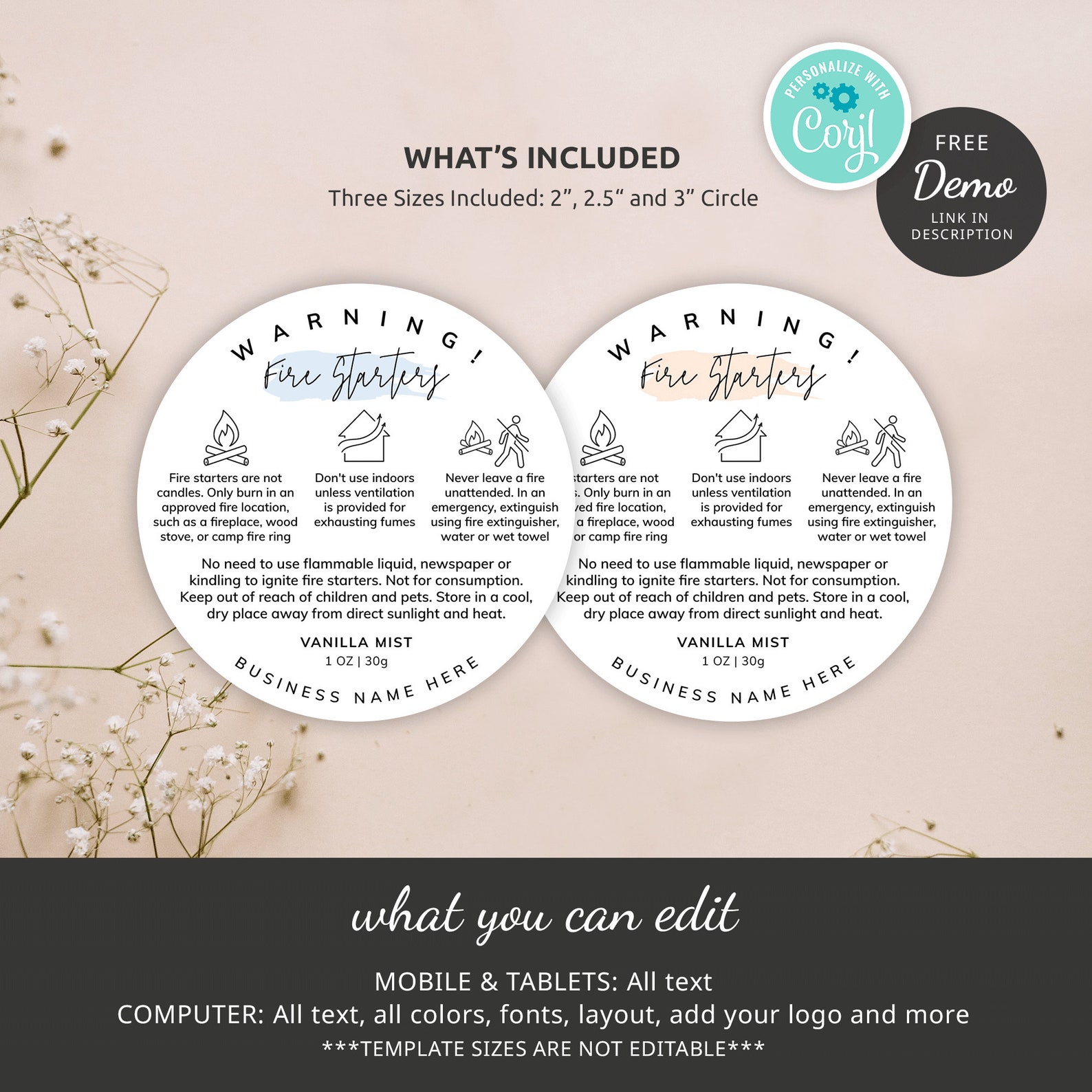 Fire Starters Warning Label Template, Editable Wax Firelighters Safety ...