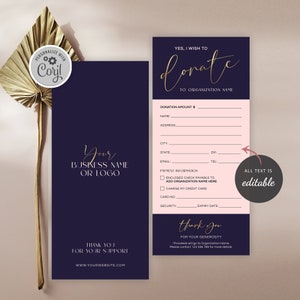 Editable Donation Card Template, Navy & Gold Fundraiser Donor Form ...