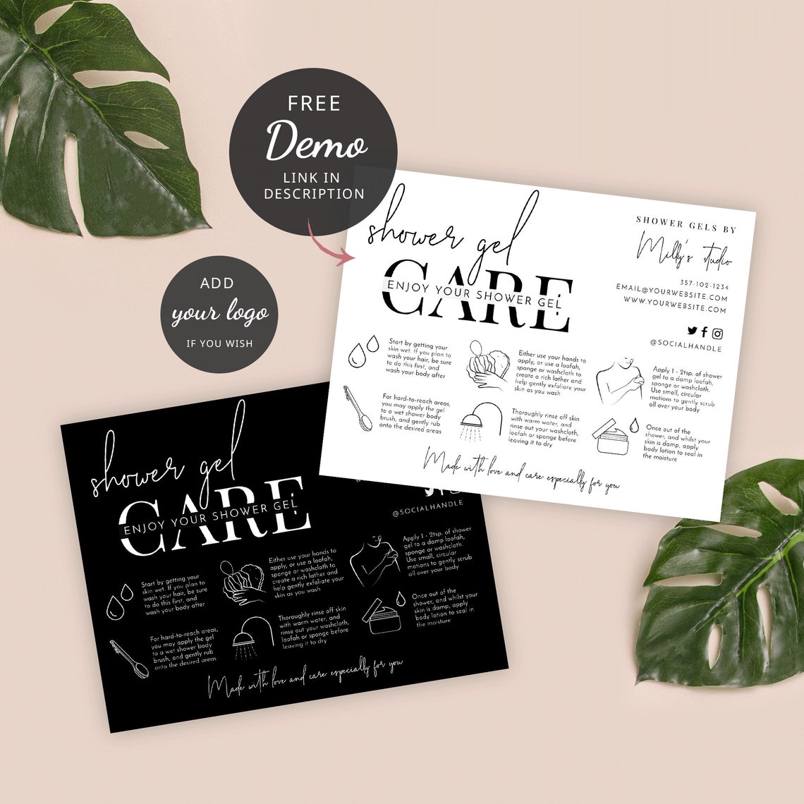 Shower Gel Application Guide Template, Editable Body Wash Care Card ...