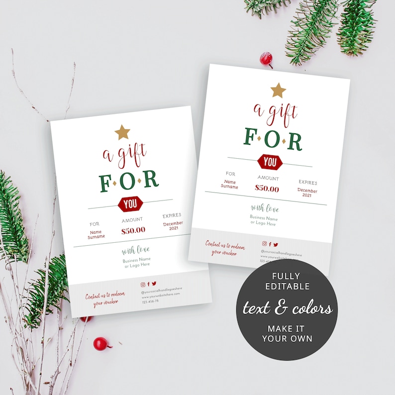 Christmas Gift Voucher Template DIY Holiday Gift Certificate - Etsy
