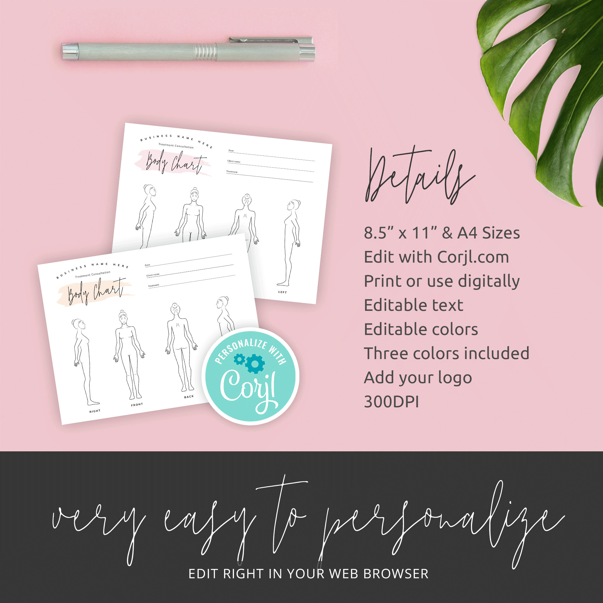 Body Chart Template Editable Beauty Salon Consultation - Etsy