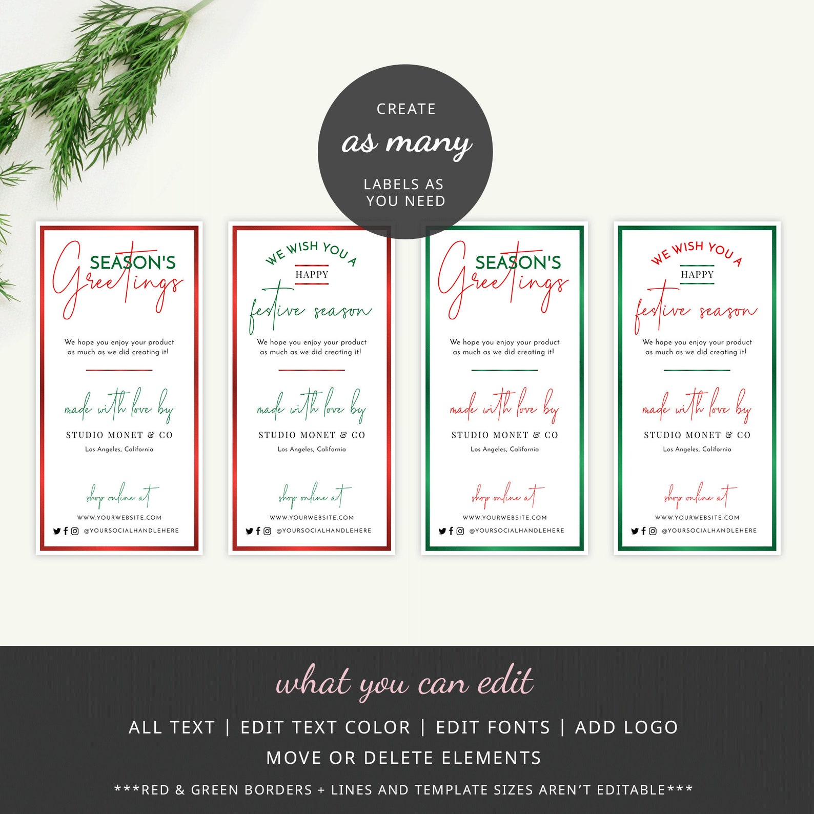 Season's Greetings Box Seal Labels, Editable Christmas Parcel Seal ...