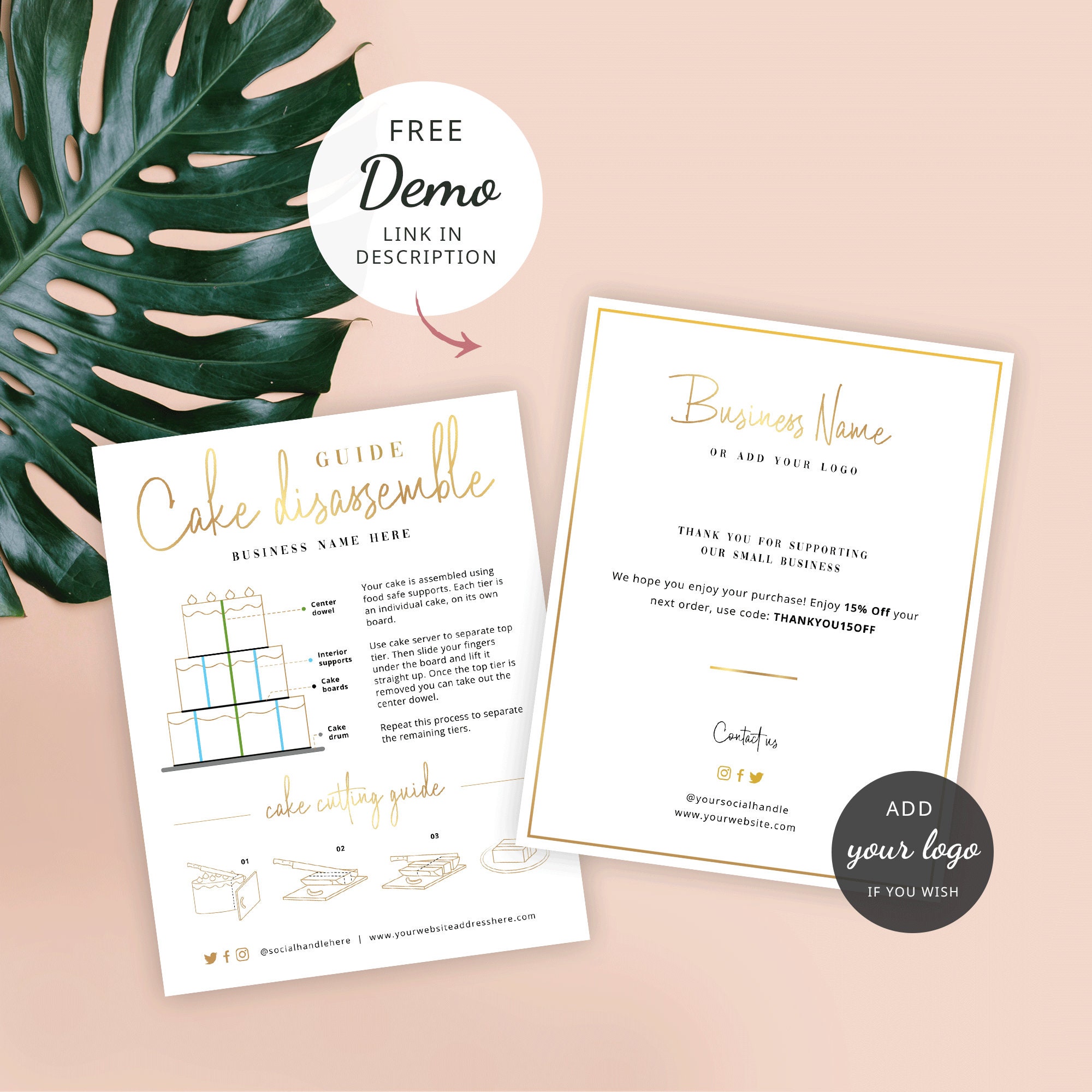 Editable Cake Serving Guide Template Faux Gold Tiered Cake - Etsy