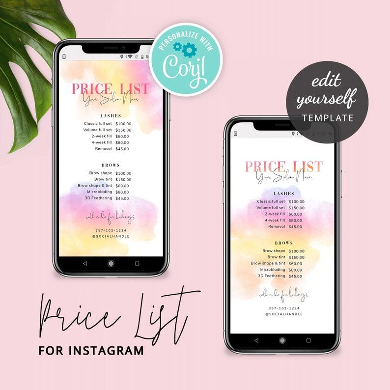 Editable Instagram Price List Template Social Media Price - Etsy