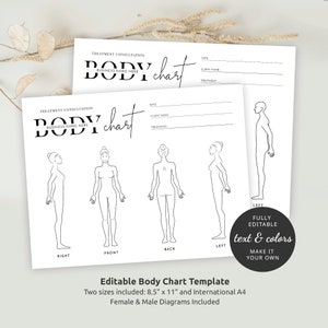 Body Chart Template, Custom Female & Male Body Diagram for Aesthetician ...