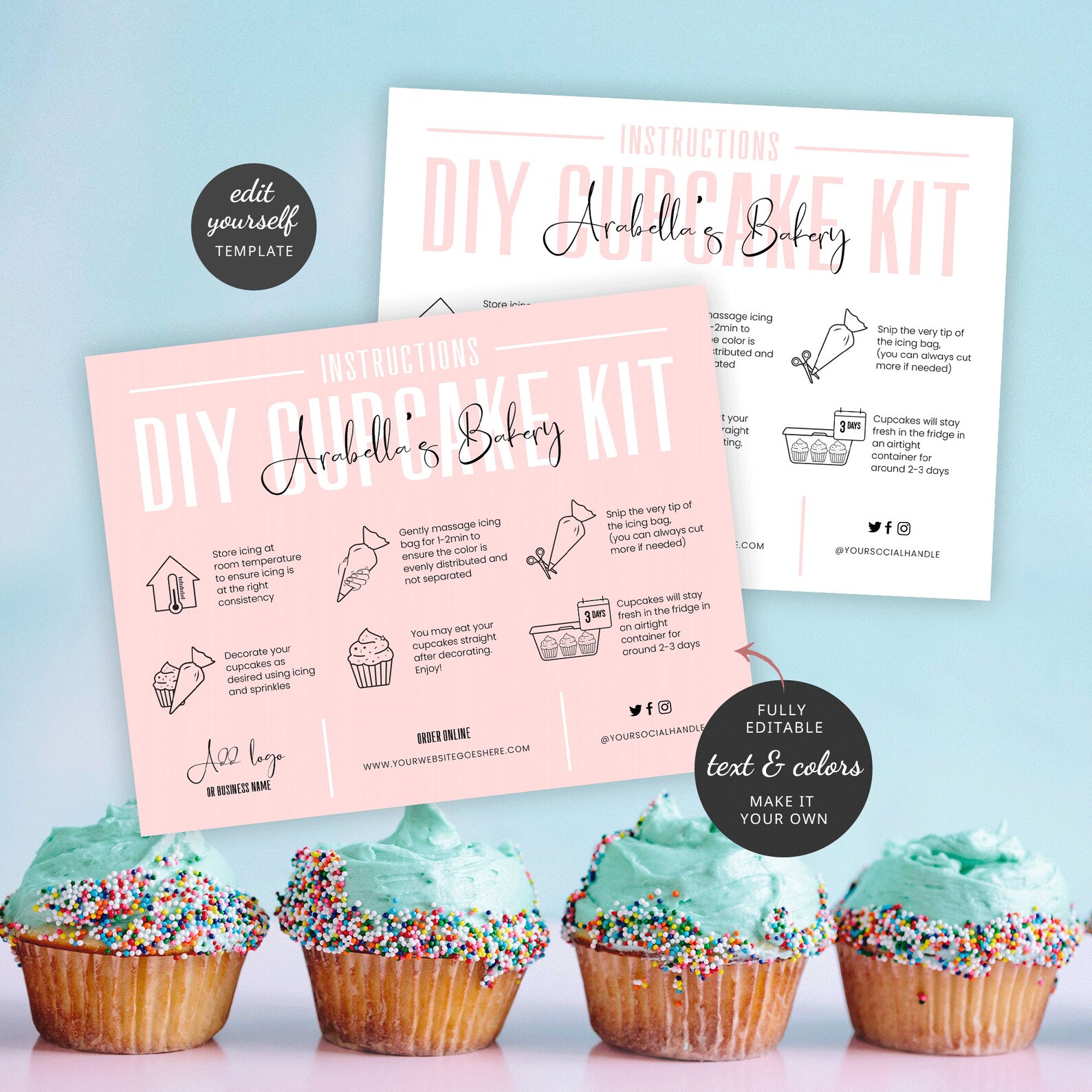 Cupcake Kit Instructions Template, Editable Cupcake Decorating Kit ...