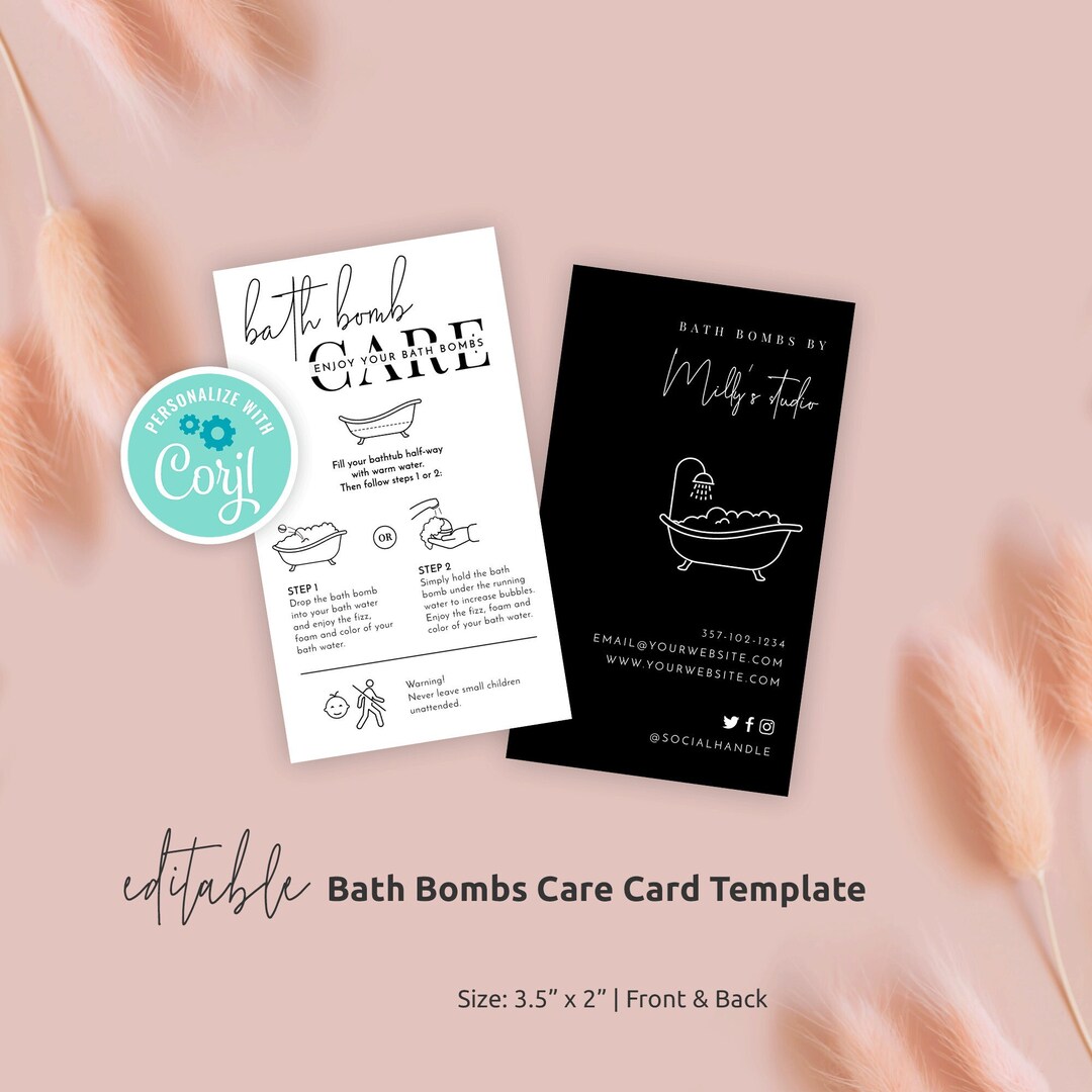 Bath Bombs Care Card Template, Custom Bath Bomb MINI Care Guide ...