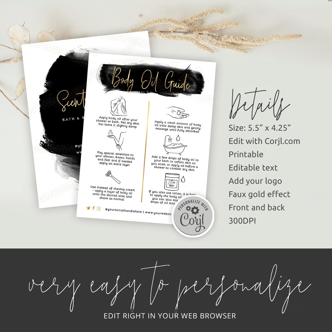 Body Oil Care Instructions Template, Custom Dry Oil Application Guide ...