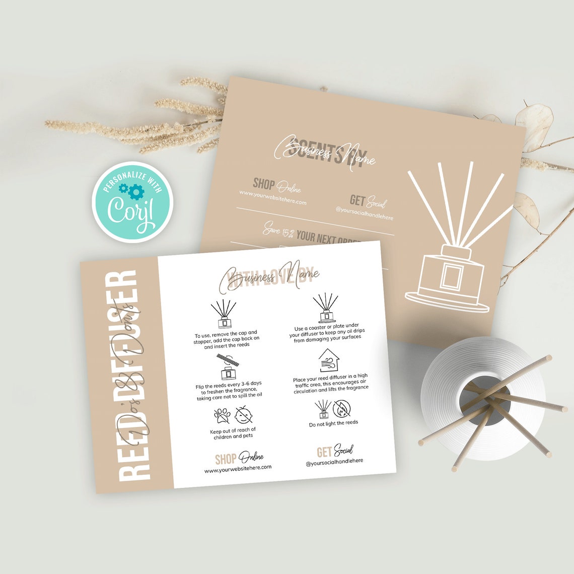 Editable Reed Diffuser Care Card Template Minimalist Room | Etsy