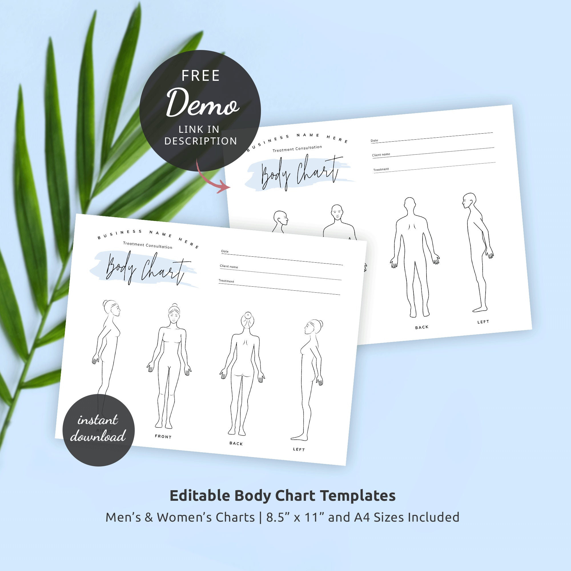 Body Chart Template Editable Beauty Salon Consultation - Etsy