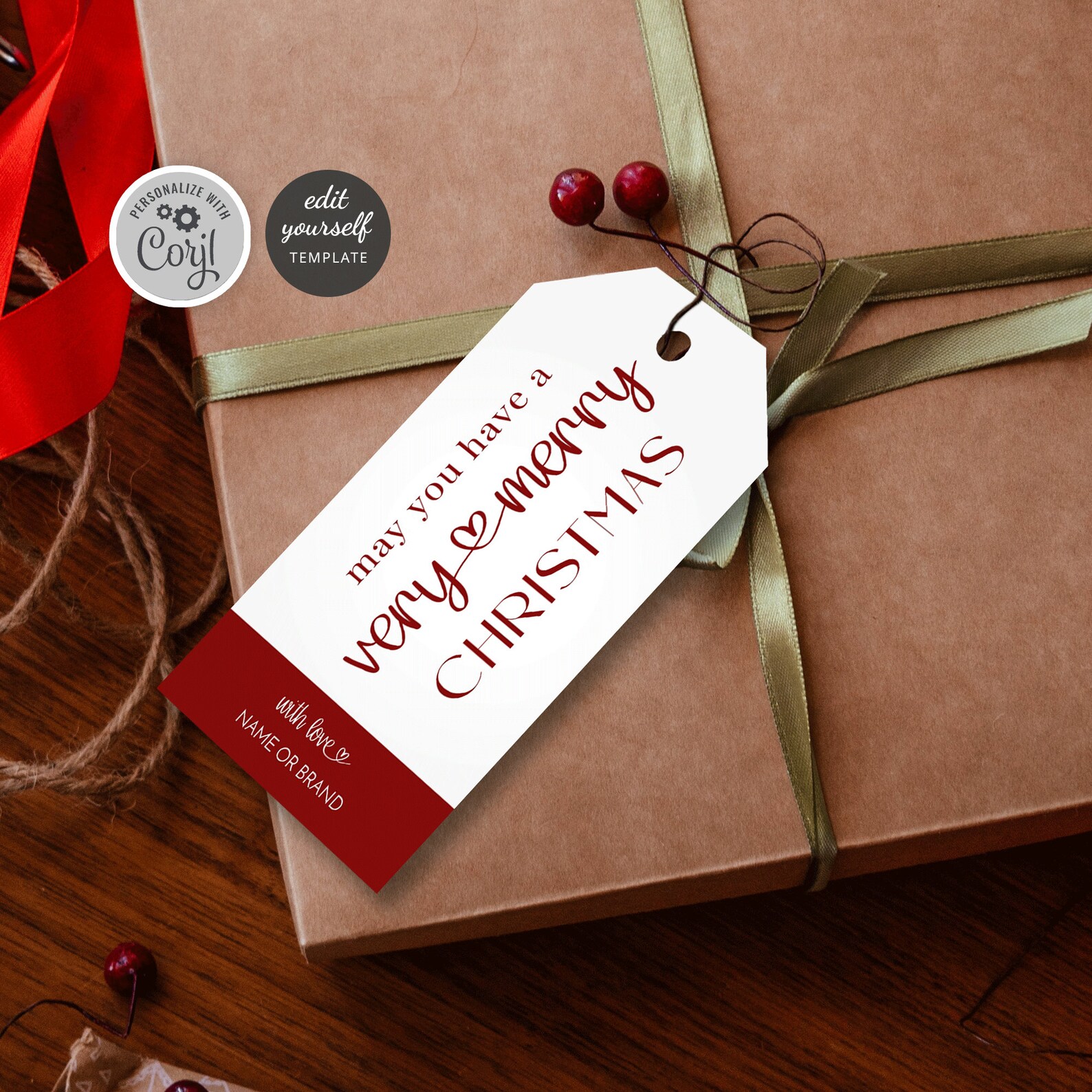 DIY Holiday Gift Tag Template, Merry Christmas Hang Tags, Editable and ...