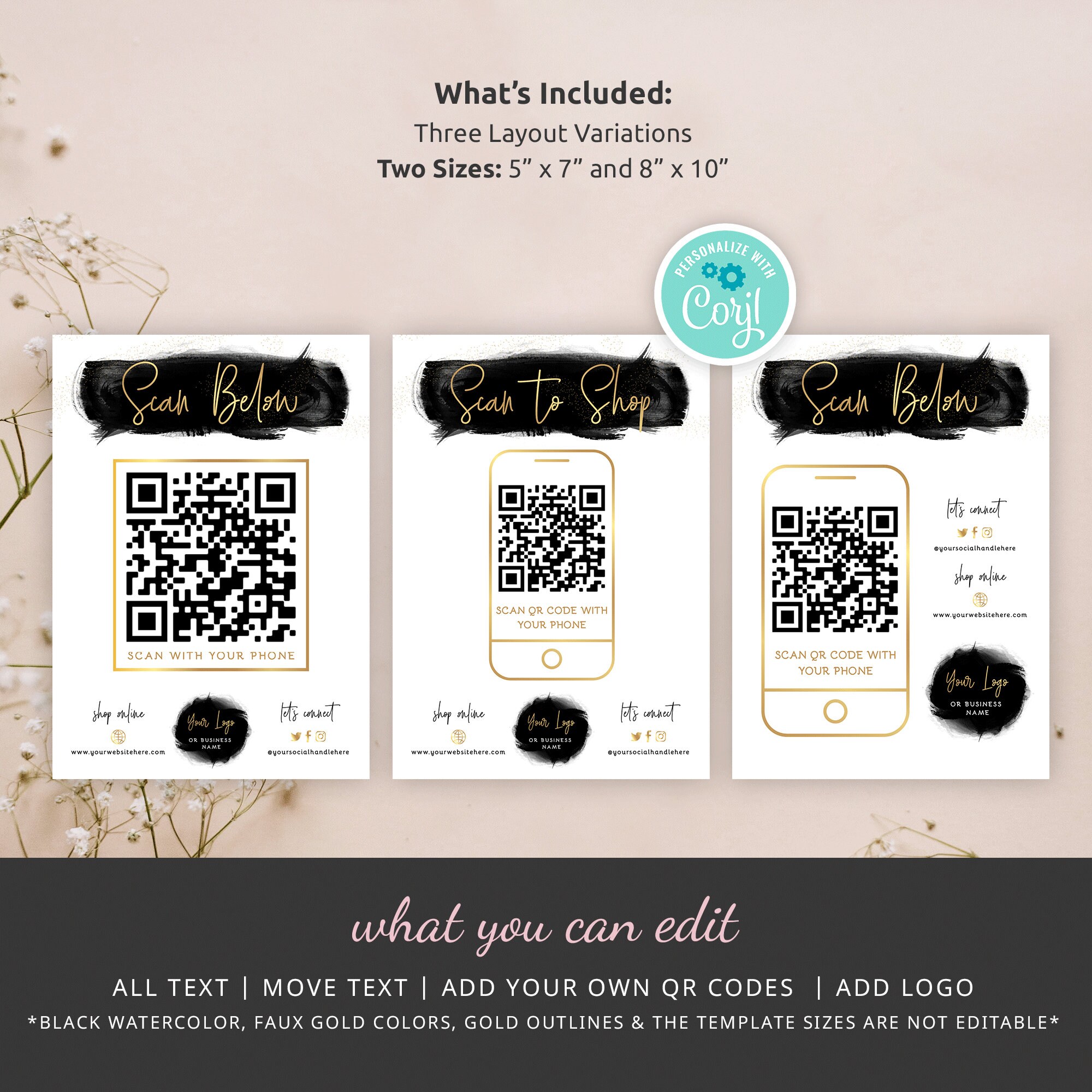 QR Code Board Template Editable QR Scan Sign Design Black & - Etsy ...