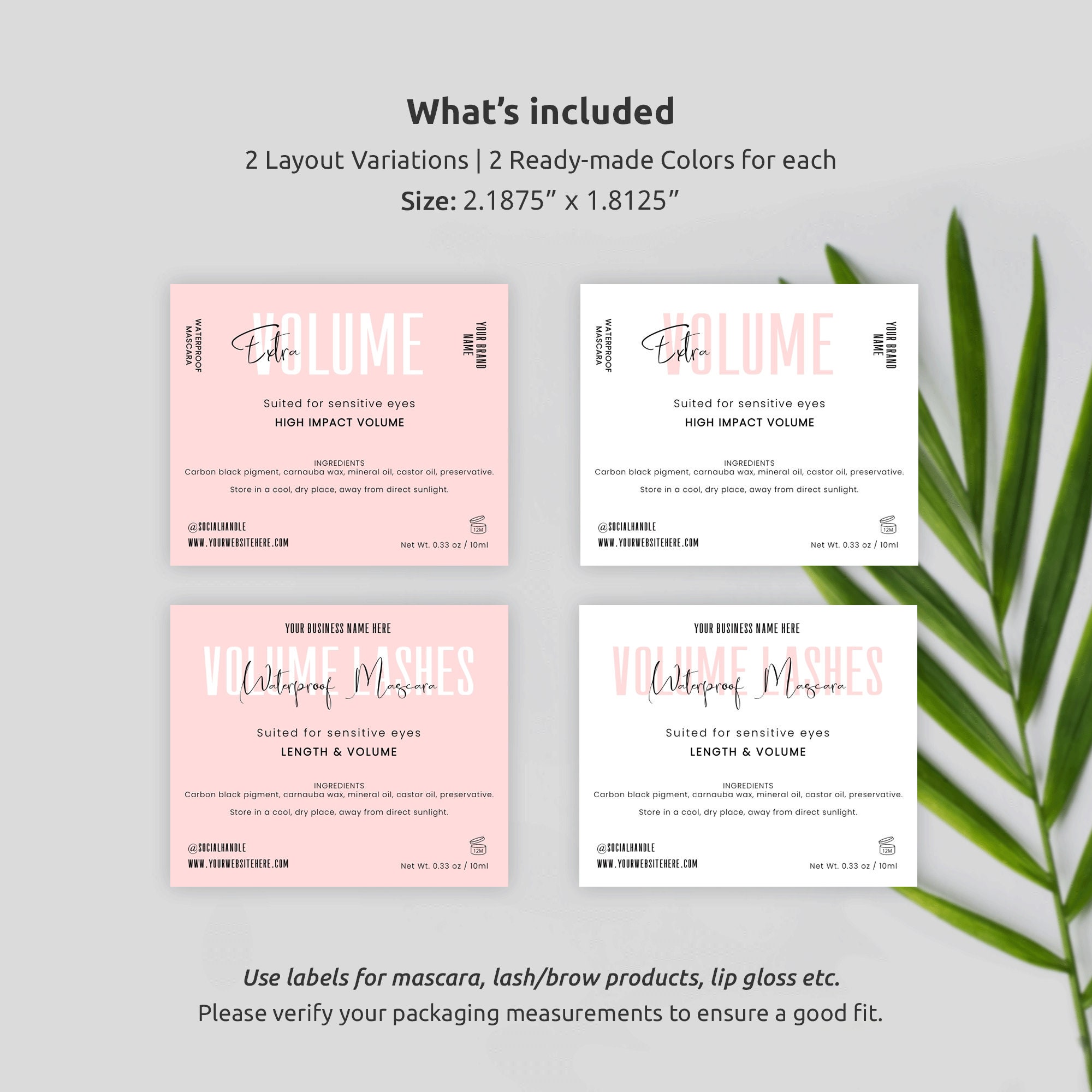 Mascara Label Template, Editable 10ml Cosmetic Bottle Label, Printable ...