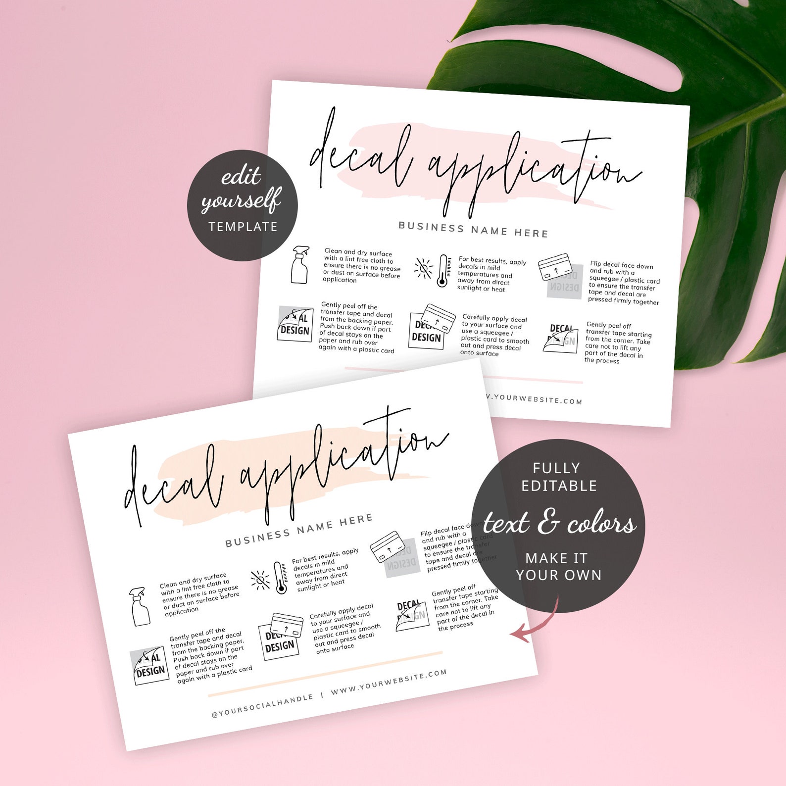 Decal Application Guide Template Editable Vinyl Stickers Care | Etsy