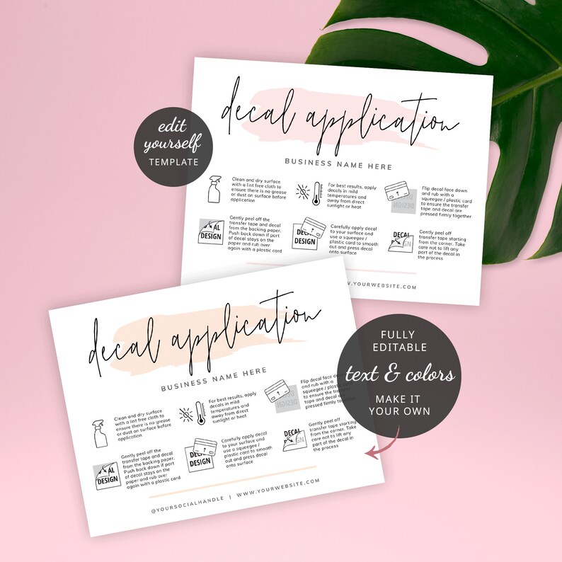 Decal Application Guide Template Editable Vinyl Stickers Care | Etsy