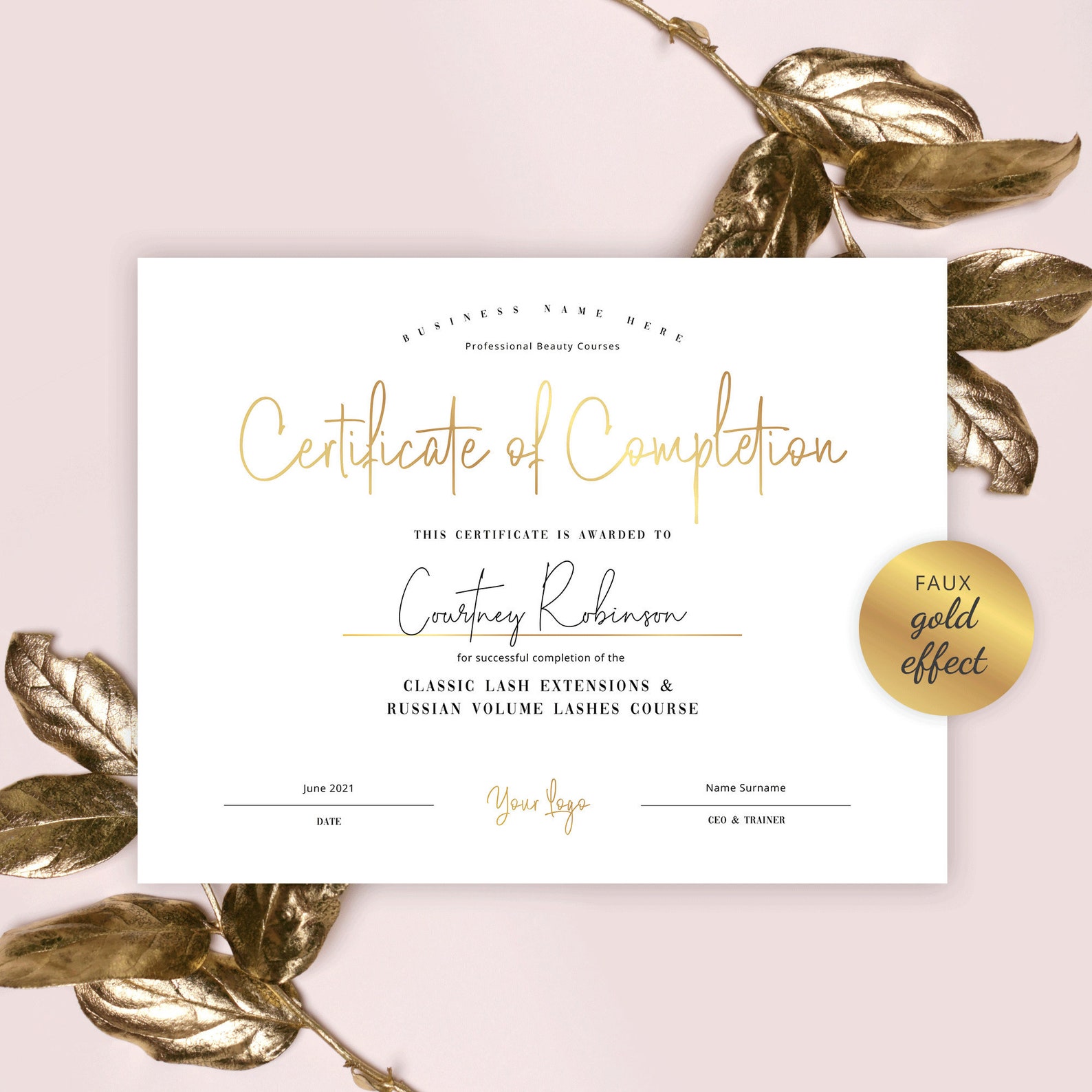 DIY Certificate of Completion Template Printable Beauty - Etsy