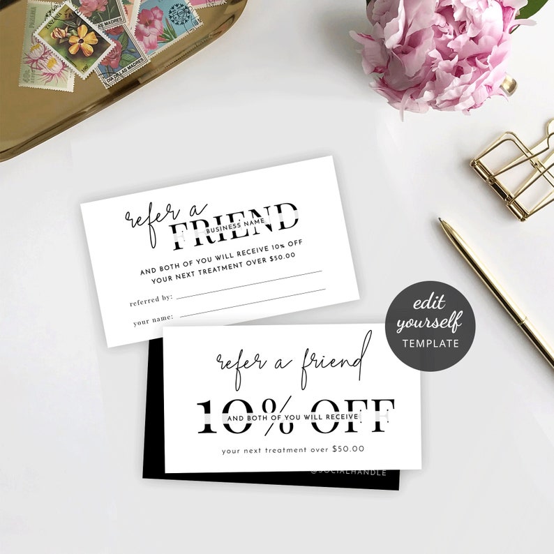 Refer a Friend Template Editable Client Referral Card - Etsy