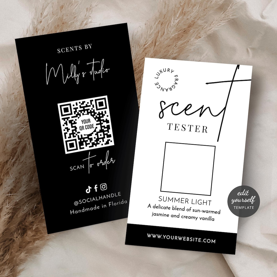 Sample Scent Card Template, Candle Fragrance Sampler, Minimalist Black ...
