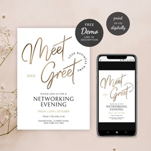 Business Networking Invitation, Navy Gold Glitter, Meet & Greet Event ...