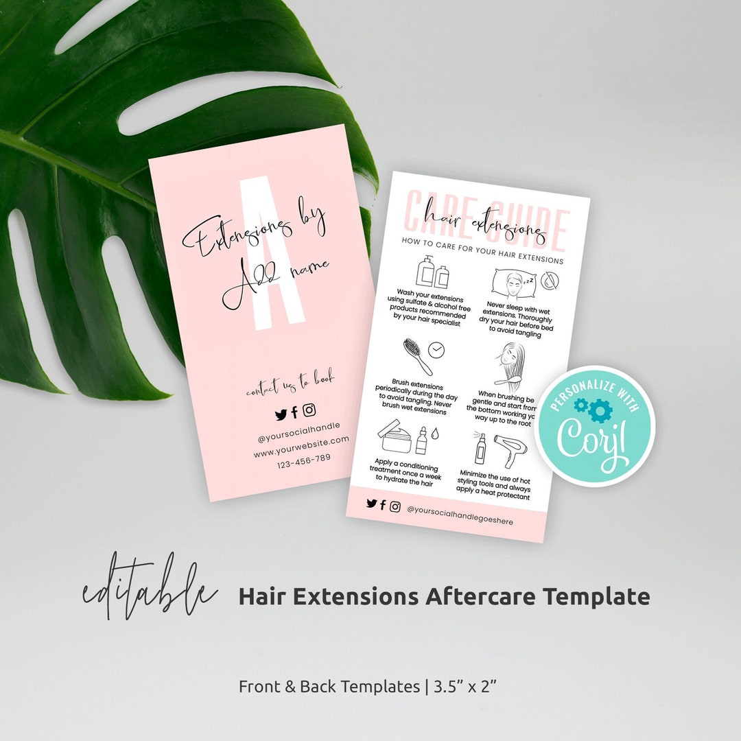 Hair Extensions Aftercare Template, Editable Hair Extensions Care Card ...