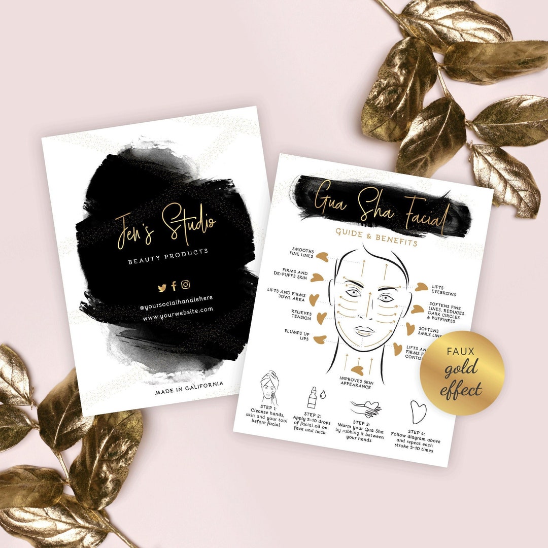 Gua Sha Guide Template, Jade Stone Facial Instructions Card, Editable ...
