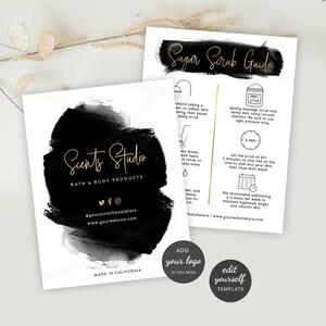 Sugar Scrub Instructions Template, Black & Gold Body Exfoliator Care ...