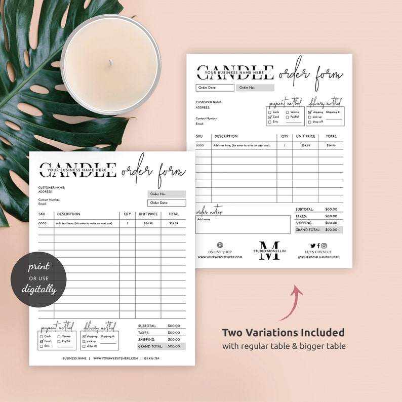 Candle Order Form Template, Editable Product Quotation Form, Printable ...