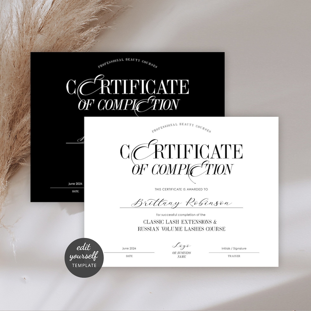 Elegant Certificate of Completion Template, Editable Beauty Course ...