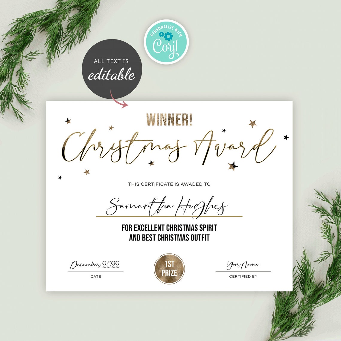 Christmas Certificate Template Festive Participation Award - Etsy