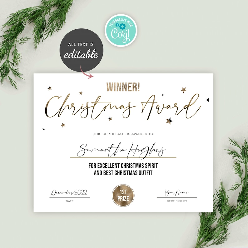 Christmas Certificate Template, Festive Participation Award, Editable ...