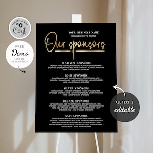 Event Sponsors Sign Template, Fundraiser Gala Donors List Sign Board ...