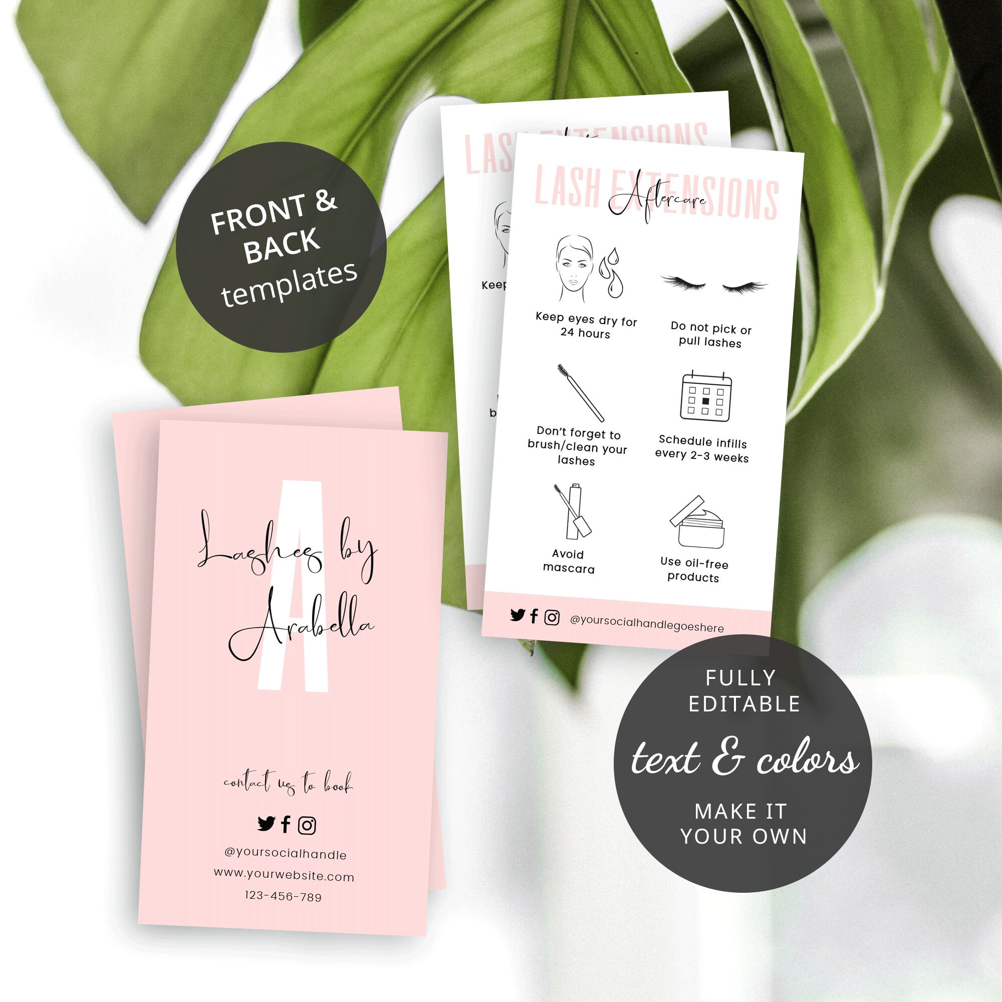 Editable Lashes Aftercare Card Lash Extensions Care | Etsy