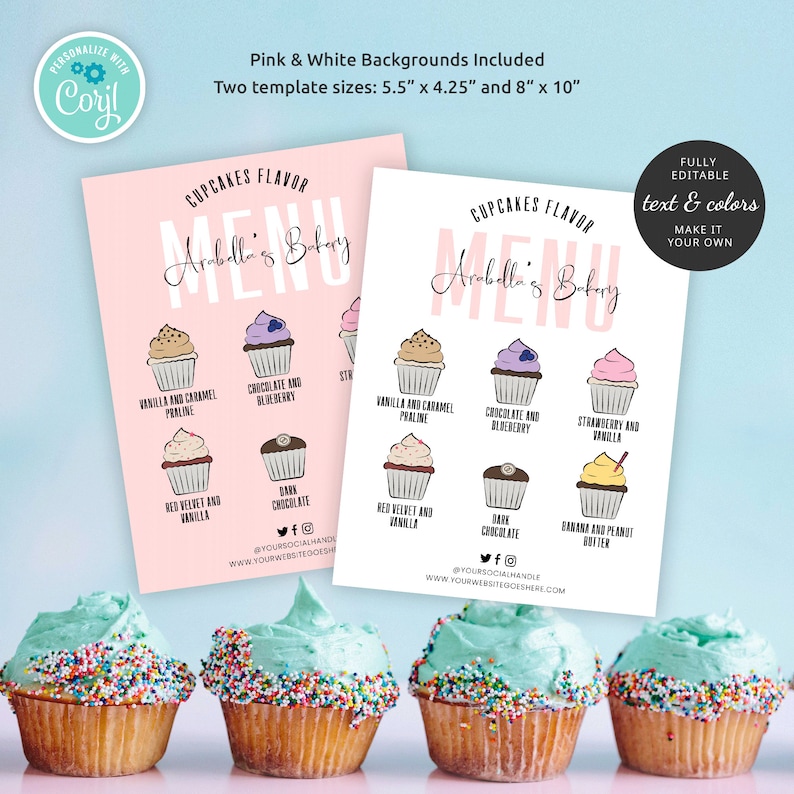 Editable Cupcakes Menu Template Feminine Frosted Cupcake - Etsy