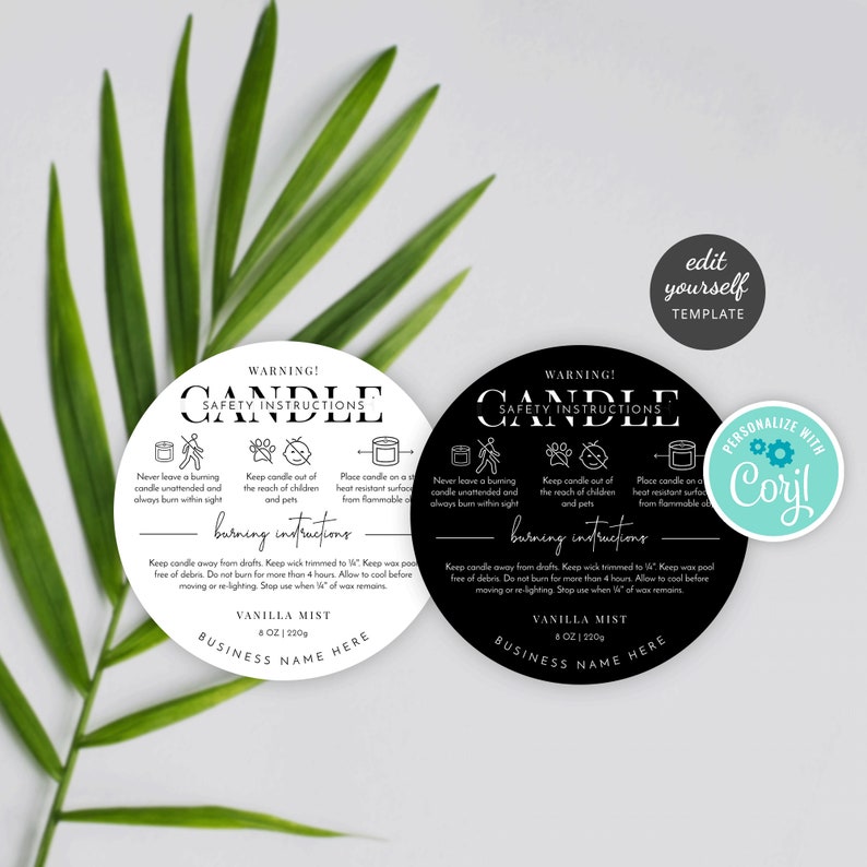 Candle Warning Label Template, Printable Candle Safety Sticker, 1.5" 2 ...