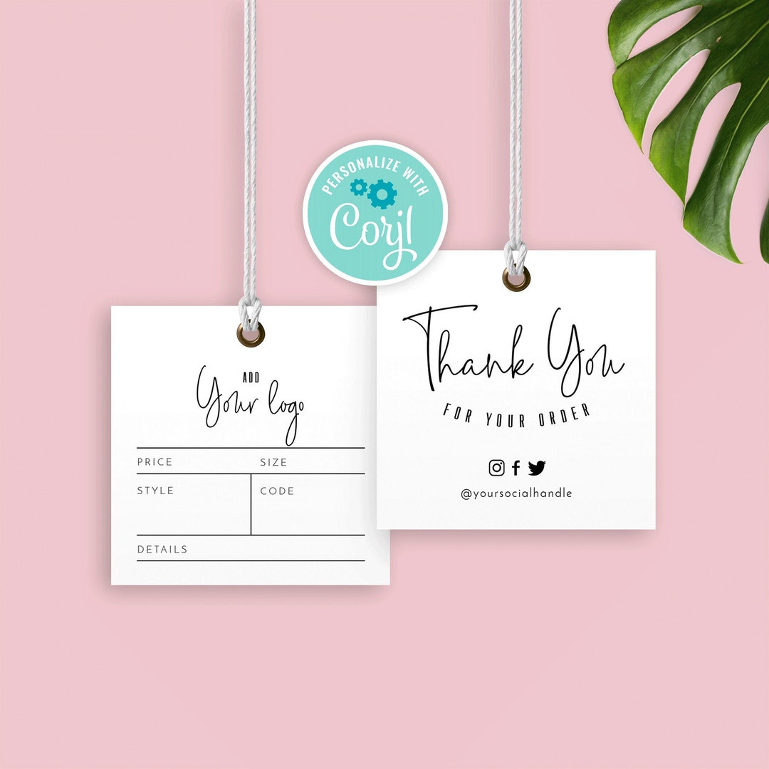 Custom Hang Tag Template, Editable Handmade With Love & Thank You Hang ...