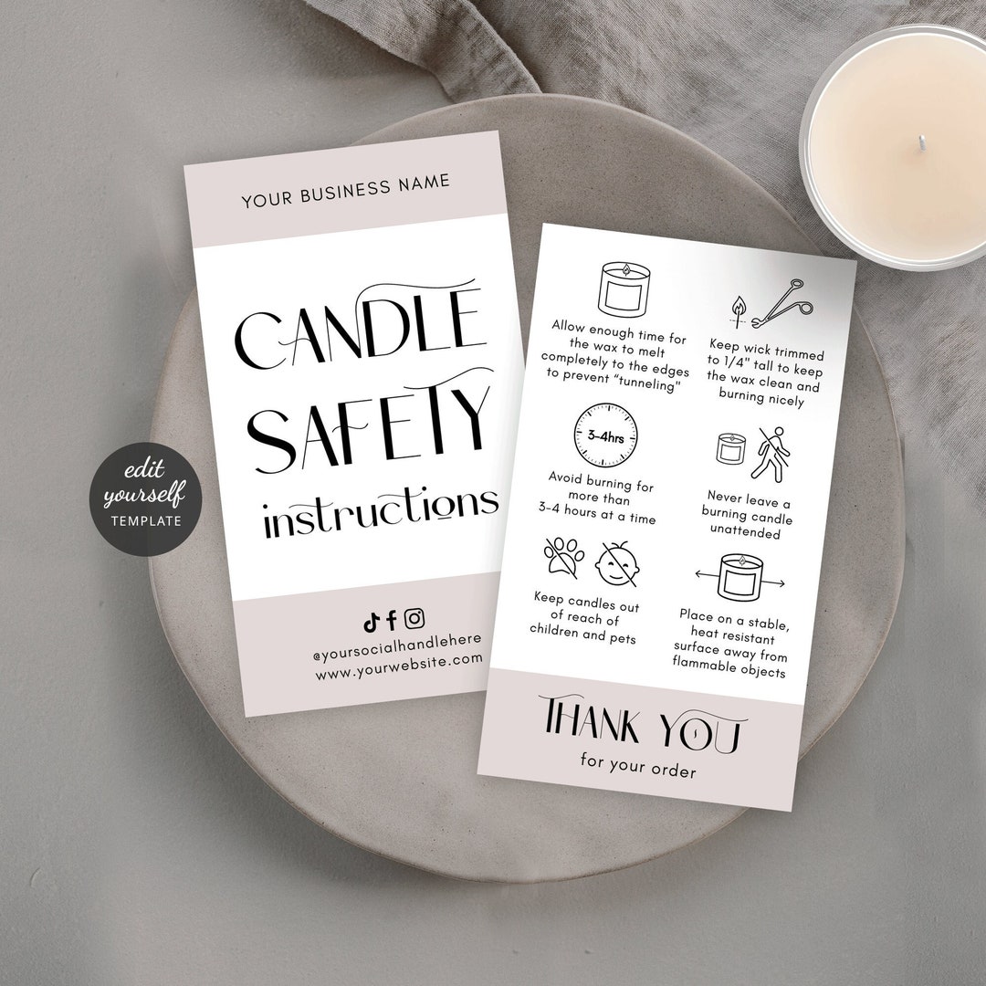 Candle Care Guide Template With Safety Icons, DIY Candle Warning ...