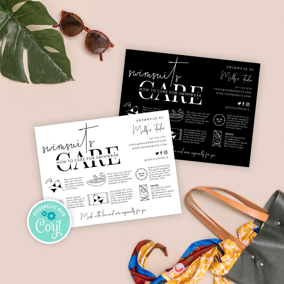 Swimwear Care Card Template, Editable Bikini Washing Guide, Printable ...