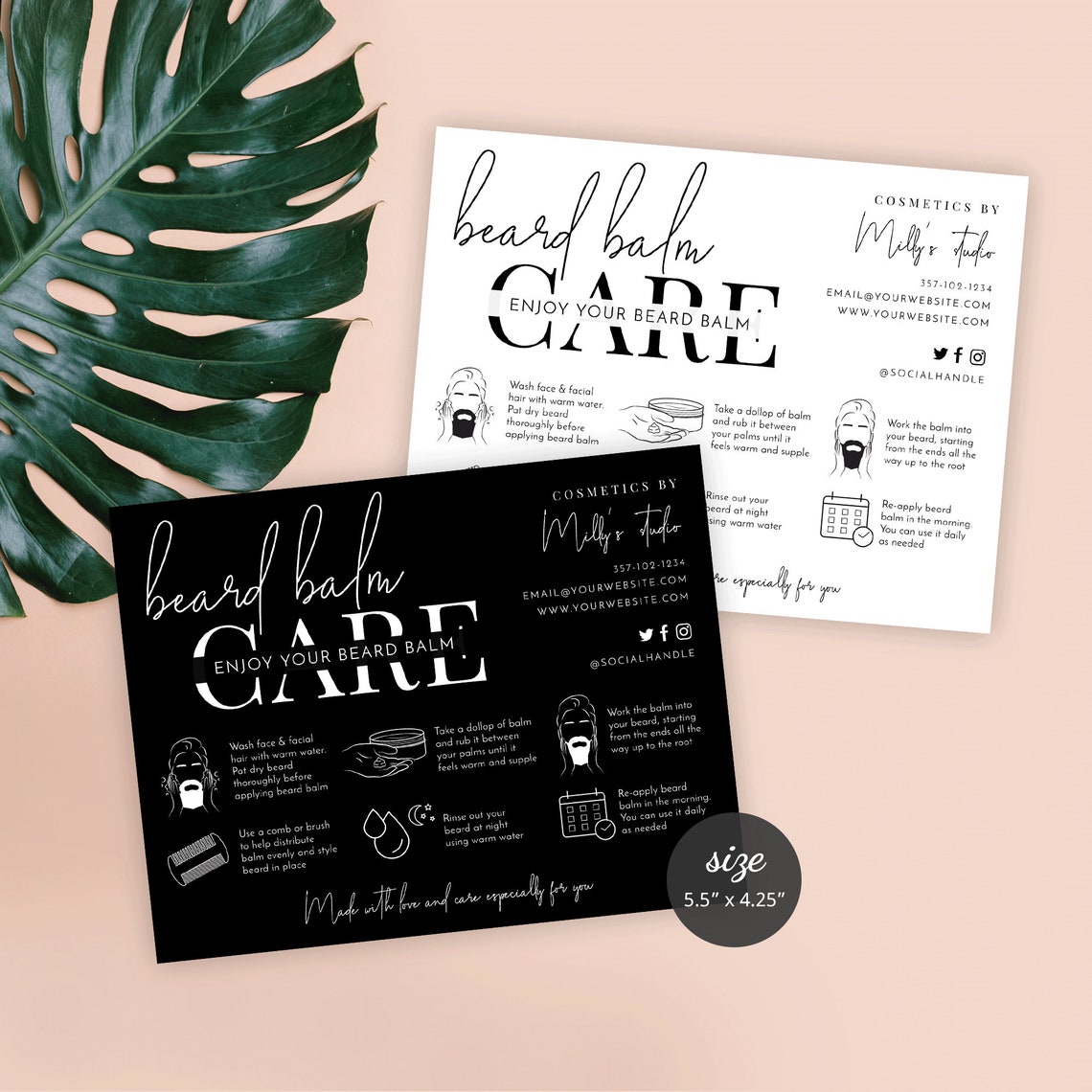 Beard Balm Care Card Template, Editable Beard & Moustache Pomade ...