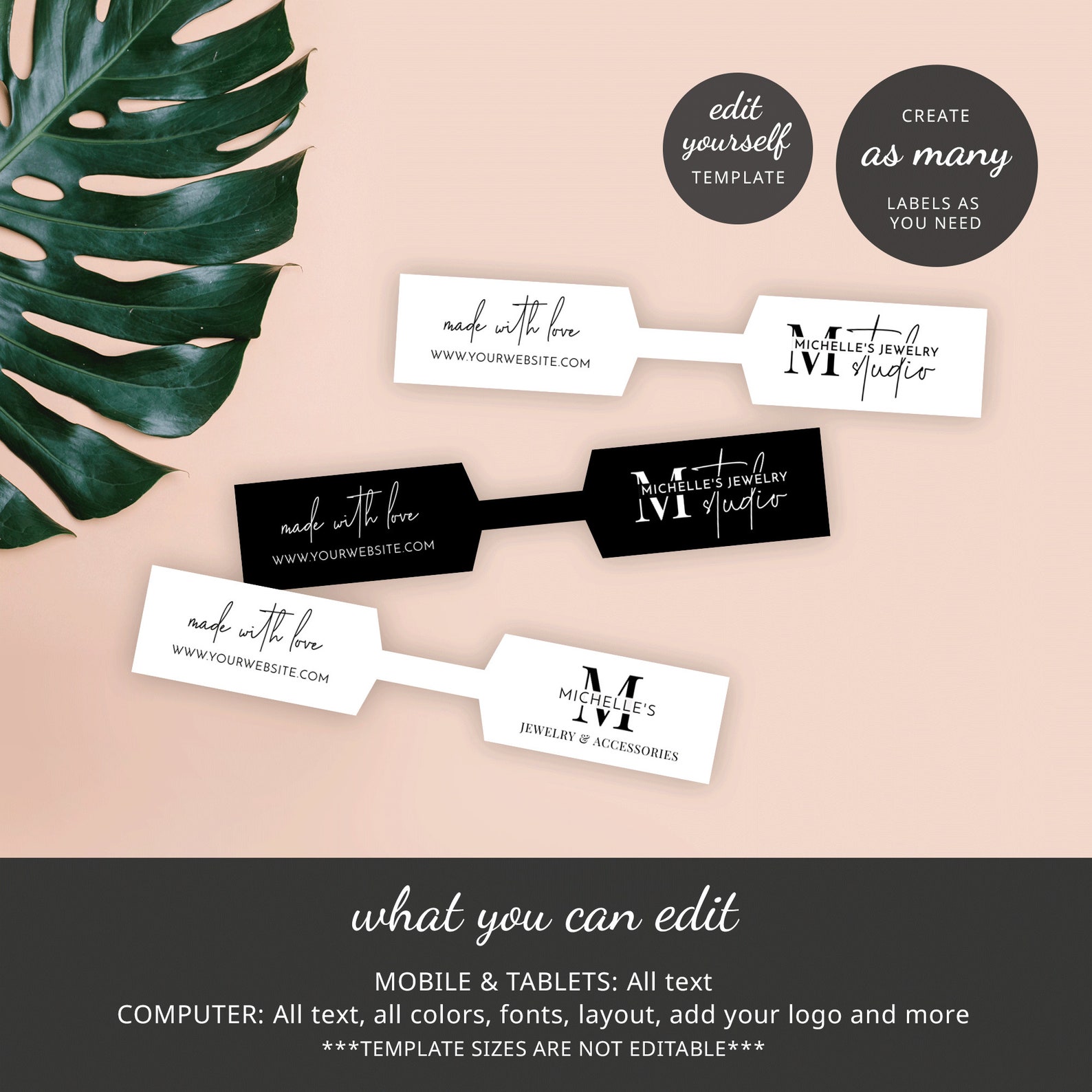 Customizable Jewelry Tag Template, Minimalist Barbell Label, Bracelet ...