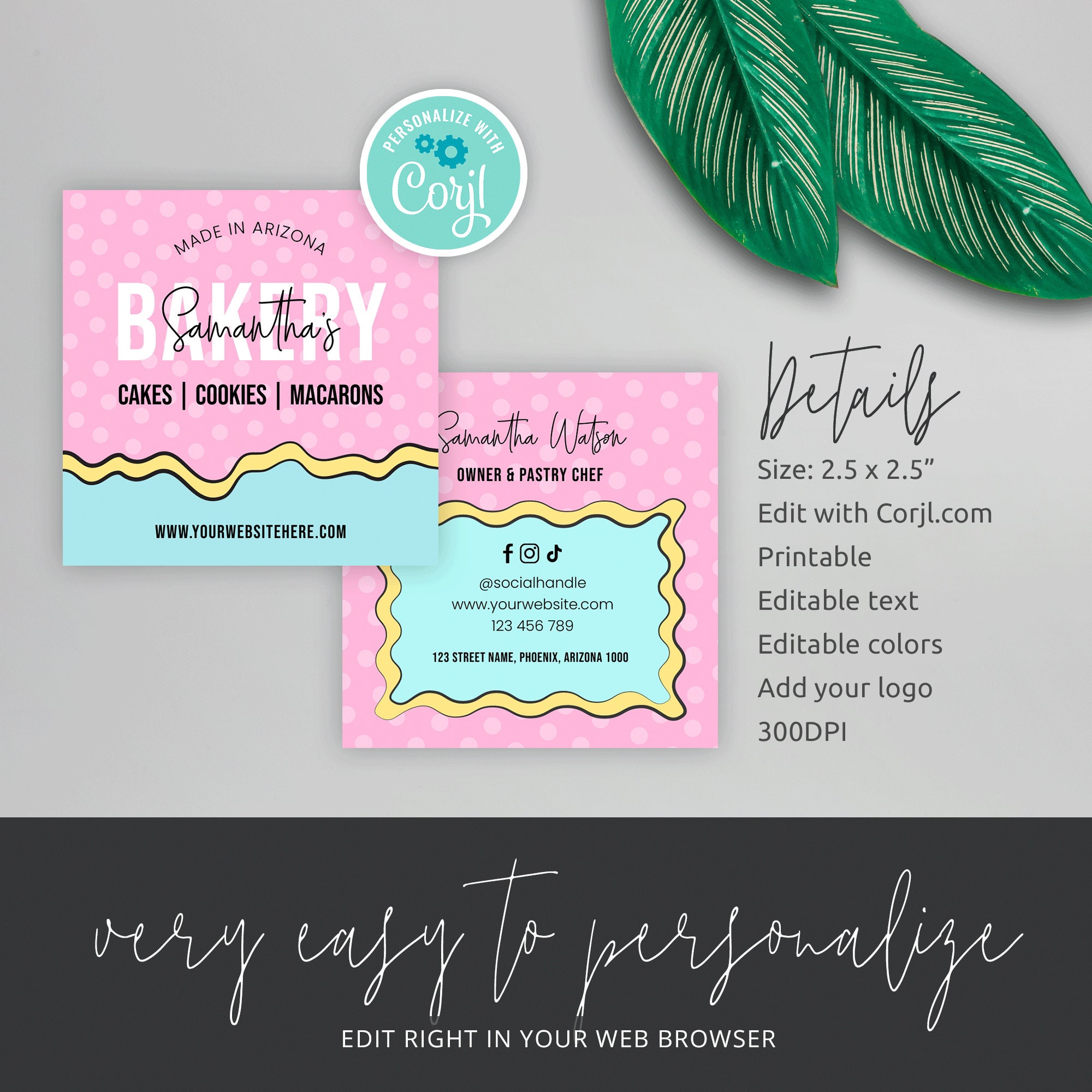 Bakery Business Card Template Cartoon Cake Design, Pastry Chef Contact ...