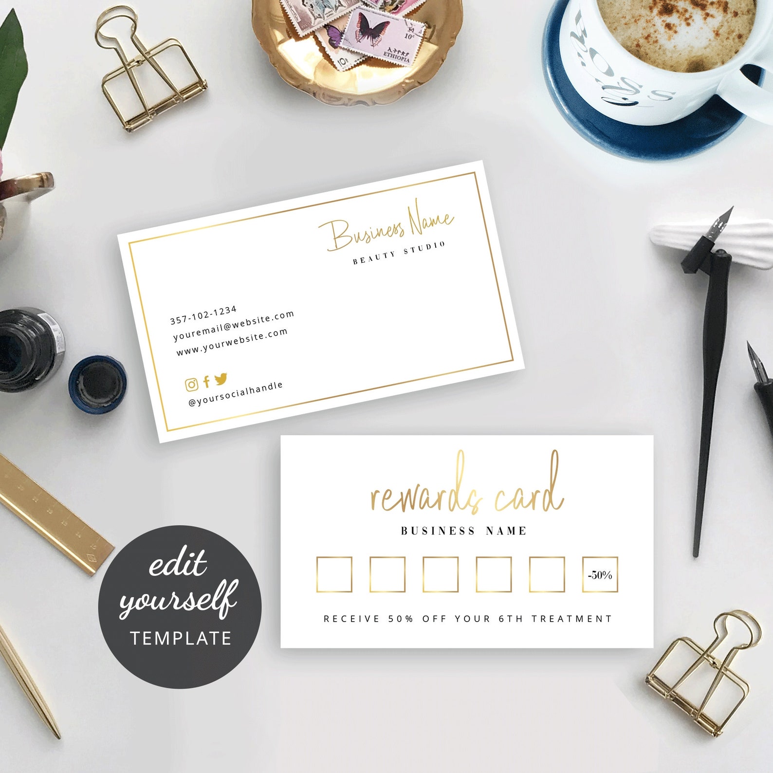 Editable Rewards Card Beauty Salon Loyalty Card Template - Etsy