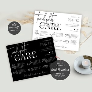 Tea Lights Care Card Template, Editable Tealight Candles Warning Label ...
